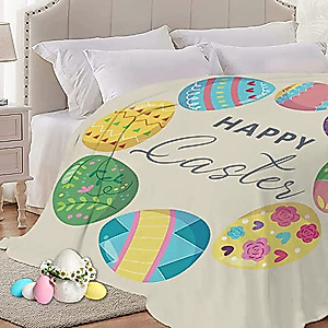 FJPT Happy Easter Colorful Eggs Throw Blanket Flannel Fleece Spring Cute Blankets Soft Luxury Cozy Warm for Living Room Bedroom Sofa Couch (40" x 50")