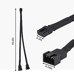 RFAdapter Fan Splitter, 3 Pack 4 Pin / 3 Pin PWM Fan Splitter Cable 2 Way Sleeved Braided Extension Power Cable 1 to 2 Converter for PC Matherboard, Desktop Computer CPU Fan 10.6 inches