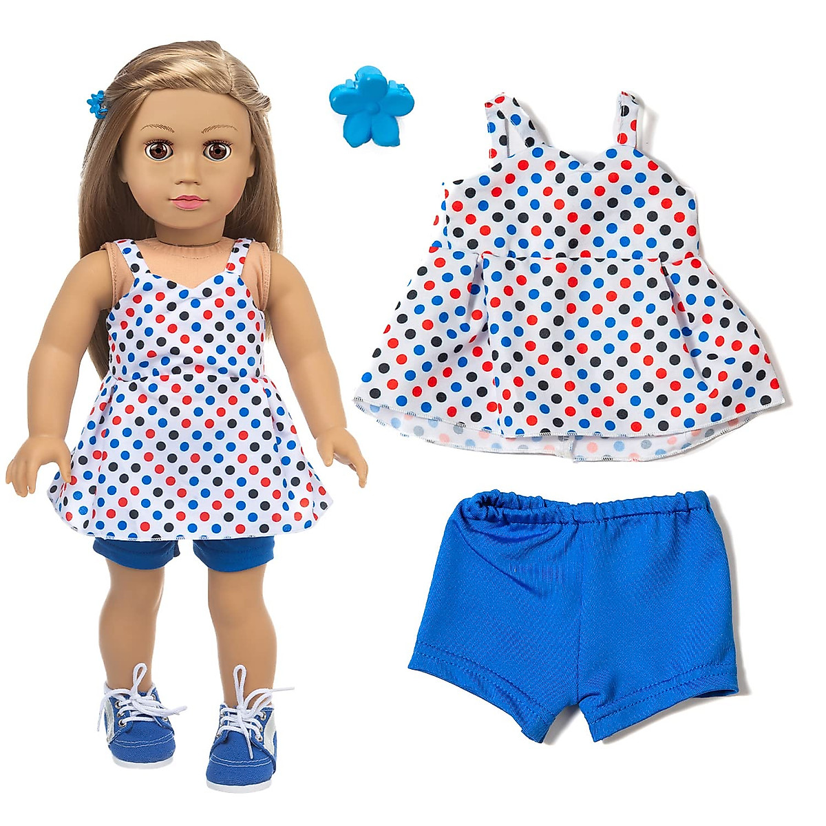 XFEYUE American 18 Inch Doll Clothes and Accessories 5 Sets Doll Clothes Dress Outfits + 2 Random Style Shoes for 18 Inch Doll Clothes