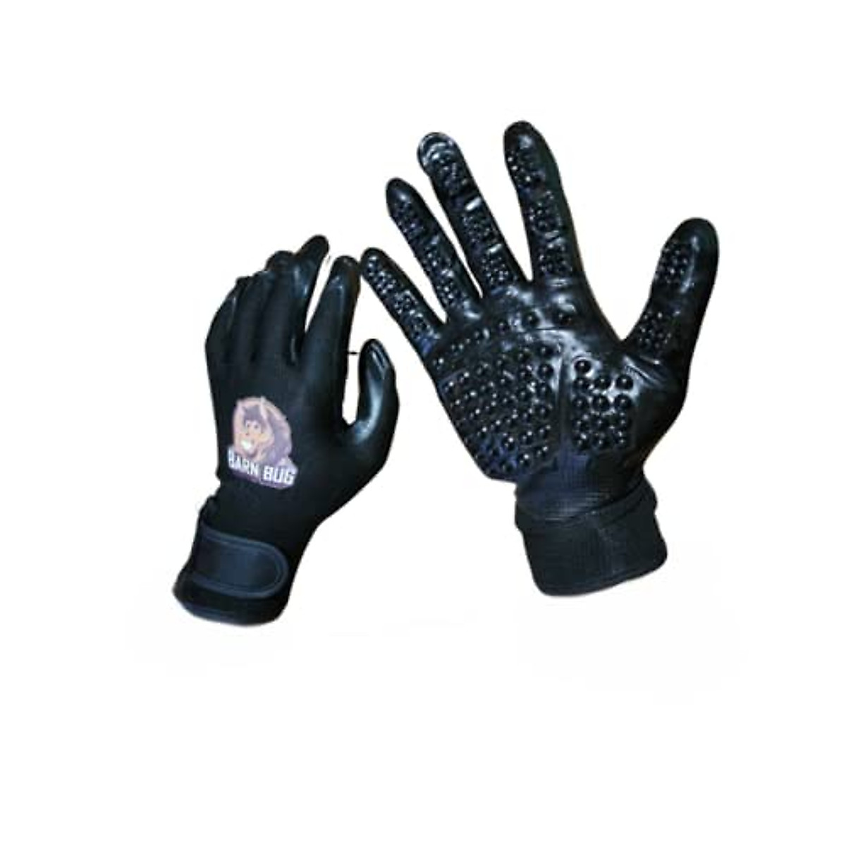 Barn Bug pet Grooming Gloves - Bathing - Gentle Shedding Brush for Long and Short Hair Cats, Dogs, Horses - Hair Remover - Easy to use - Blue or Black(1 Pair) (Gloves Black 1 Pair)