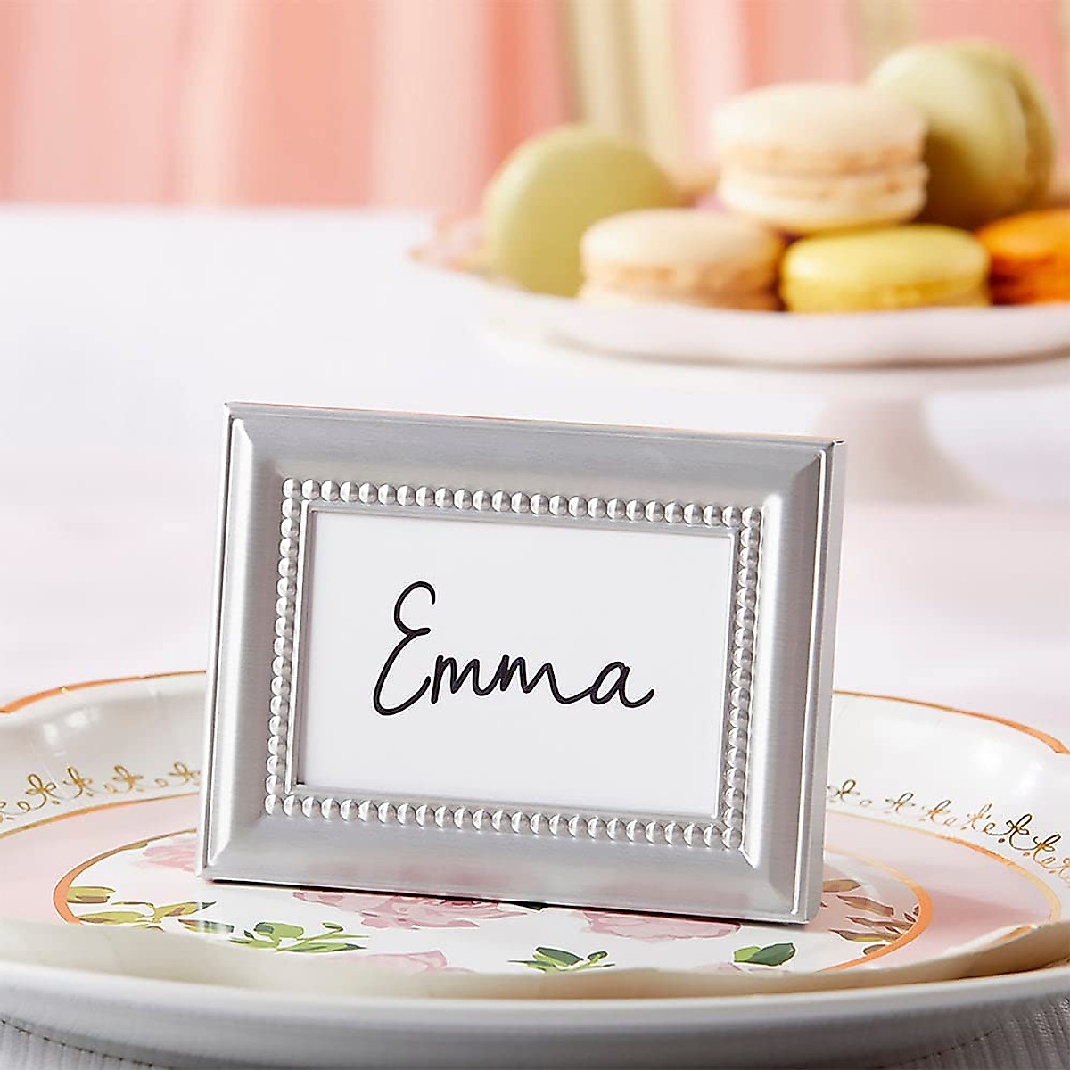 Kate Aspen 12PCS Silver Beaded Frame Place Card/Photo Holder, Place Cards Included, Wedding, Bridal Shower, Anniversary Party Decorations