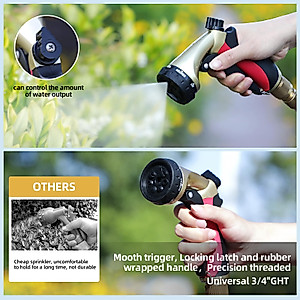 HVNPSH Garden Hose Sprayer Nozzle, Heavy Duty Water Hose Nozzle with 7 Spray Patterns, High Pressure Adjustment Button, Lockable Front Trigger, Watering Plants & Lawns, Washing Cars & Pets