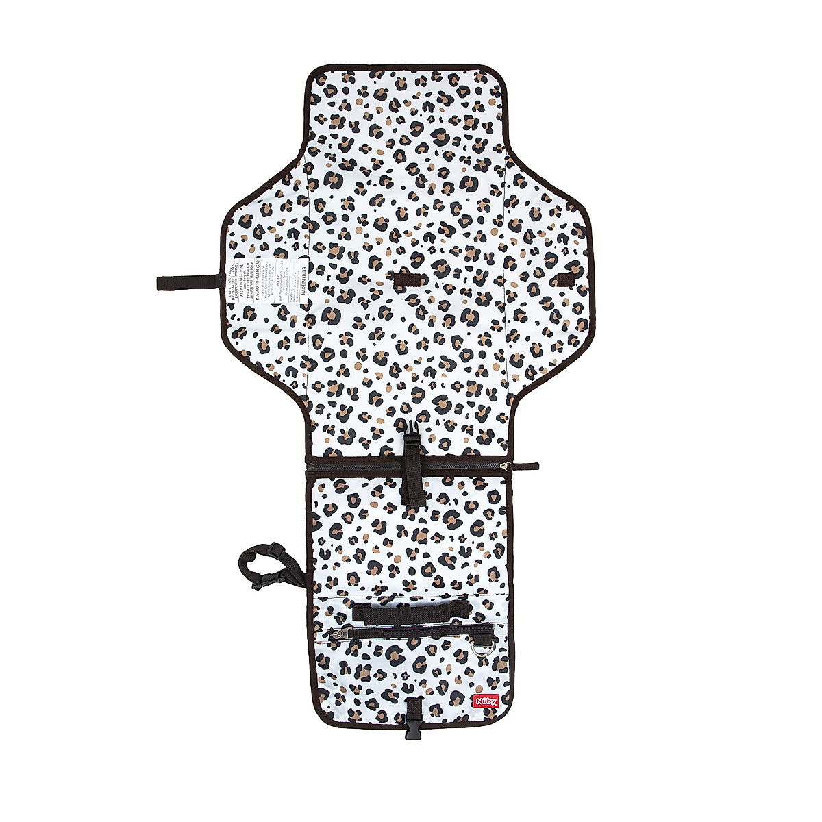 Nuby Portable Baby Changing Pad Station, Quick Wipe Clean Changing Mat with Built-in Pillow, Leopard Print