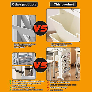 Atkits Rolling Book Shelf Organizer 6 Tier Bookshelf Rolling Cart Portable Bookshelf on Wheels Narrow for Bedroom Living Room Home School,White