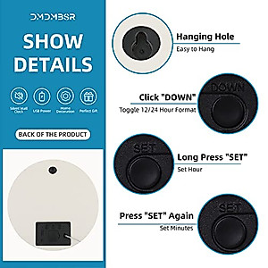 DMDMBSR USB Plug in Digital Wall Clock, Sunset Ocean Wave Design, 12/24Hr Wall Mounted Digital Clock, LED Wooden Silent Wall Clock for Living Room Bedroom Classroom Office (10In Off White)