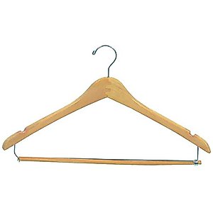Econoco Commercial Wishbone Wooden Hanger with Chrome Hook and Wooden Lock Bar on Spring, 17", Natural (Pack of 100)
