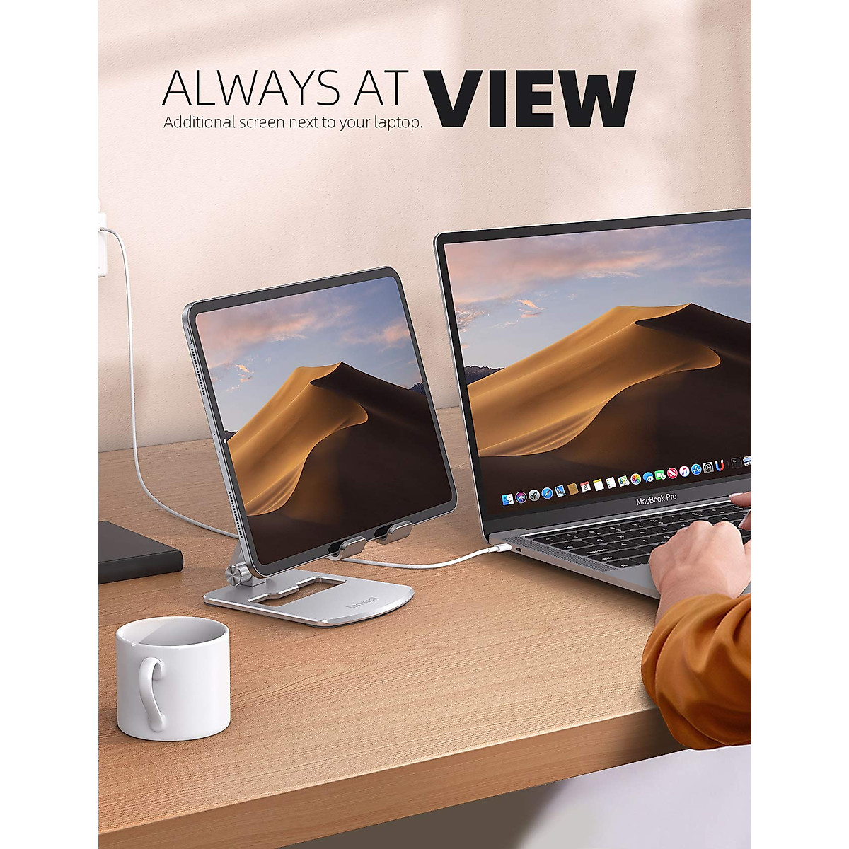 Lamicall Tablet Stand, Foldable Holder - Adjustable Tablet Dock, for 4.7" - 13" Tablet, Such as iPad Pro 11/10.5/12.9, Mini, Air, Galaxy Tabs, Kindle, Silver