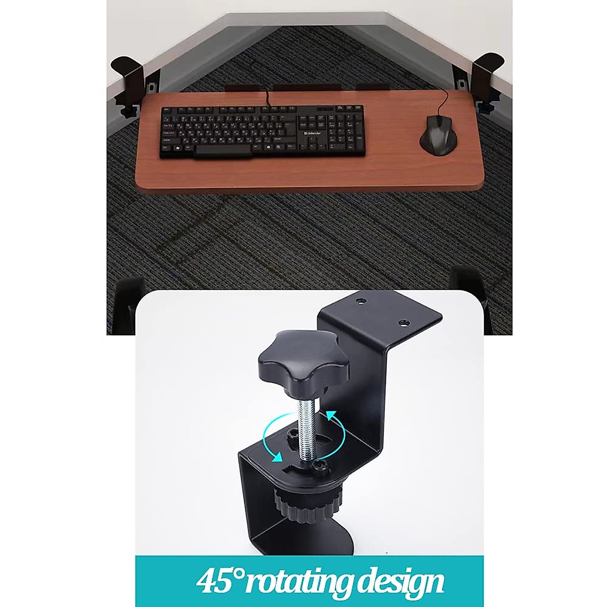 Niciksty Keyboard Tray Clamp Under Desk with Adjustable Clamp and 7.87IN Rail Set for DIY Custom Wooden Keyboard Trays (Tray Not Included), Under Desk Pull Out Slider Track with C-clamp Mount System