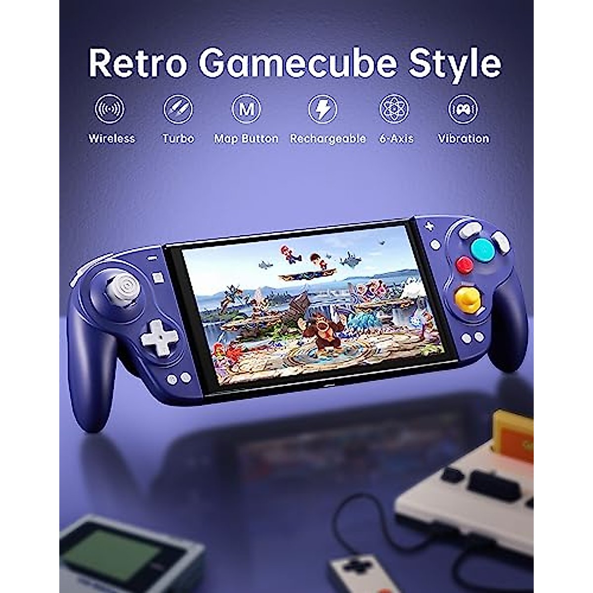 tenlox DOYOKY Joypad Controller for Switch/Switch OLED, Retro Gamecube Style Wireless Replacement, Switch Controllers with Replaceable Thumbsticks/Map Button/Turbo/6-Axis Gyro/Vibration