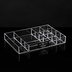 Isaac Jacobs 12-Compartment Clear Acrylic Drawer Organizer (9.4" L x 6.4" W x 1.3" H), Multi-Sectional Tray & Storage Solution for Makeup, School & Office Supplies, Bathroom, Kitchen
