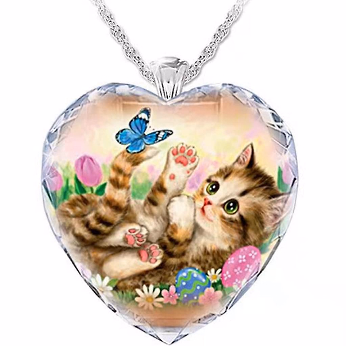 Jude Jewelers Heart Shaped Transperant Acrylic Resin Platic Cute Cat Butterfly Holiday Party Pendant Necklace (Brown)