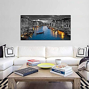 LevvArts - Venice Italy Canvas Wall Art Beautiful Grand Canal Landscape Photograph Night City Skyline Canvas Print Poster for Home Bedroom Living Room Wall Decor Framed and Easy Hanging