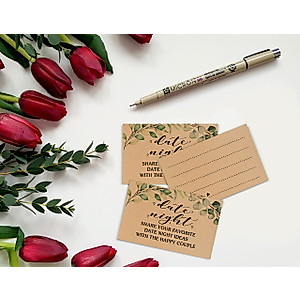 shupai 1 Date Night Kraft Sign & 50 Kraft Advice Card Set, Advice and Wishes Cards for Bridal Shower, Bridal Shower Decorations, Bachelorette Party or Special Event/007KF