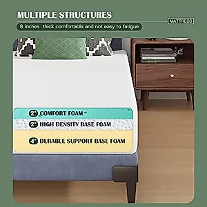 Base Foam Mattress 8 inch Mattress, CertiPUR-US Certified,Breathable Bed Mattress for Cooler Sleep Supportive & Pressure Relief,Removable Soft Cover,White Twin