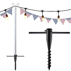 FLY HAWK Outdoor String Lights, String Light Terrace Garden Terrace Residential Cafe Wedding Decoration with 11 Feet Rust Bracket LED or Suspended Light Solar Bulb Upgrade (Stainless Steel)