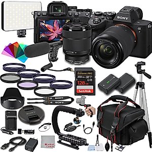 Sony A7 IV Mirrorless Digital Camera 24MP w/ 28-70mM Lens, 128GB Extreme Memory,Microphone, 120LED Video Light, Filters, Case Tripod, Grip, and More – Pro Photo Bundle (44pc Bundle)