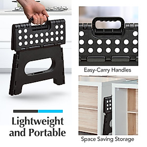 Folding Step Stool - The Lightweight Step Stool is Sturdy Enough to Support Adults and Safe Enough for Kids. Opens Easy with One Flip. Great for Kitchen, Bathroom, Bedroom, Kids or Adults.