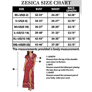 ZESICA Women's 2025 Bohemian Floral Printed Wrap V Neck Short Sleeve Split Beach Party Maxi Dress,Red,Medium
