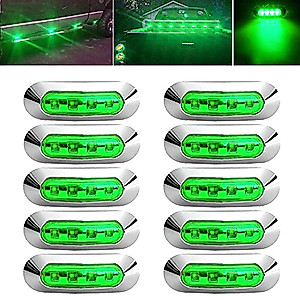 UWDESY 10Pcs Green 4 LED Side Marker Lights Front Rear Interior Clearance Tail Light Warning Turn Indicators Underglow Wheel Rock Lamp for Auto Truck Trailer Tail Car RV Camper Boat ATV DC12V-24V