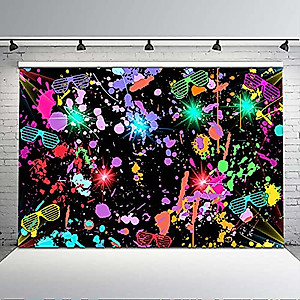 Avezano Neon Glow in The Dark Backdrop Paint Splatter Graffiti Glow Party 80s 90s Themed Birthday Background Colorful Neon Party Birthday Backdrops Photo Studio Props (7x5)