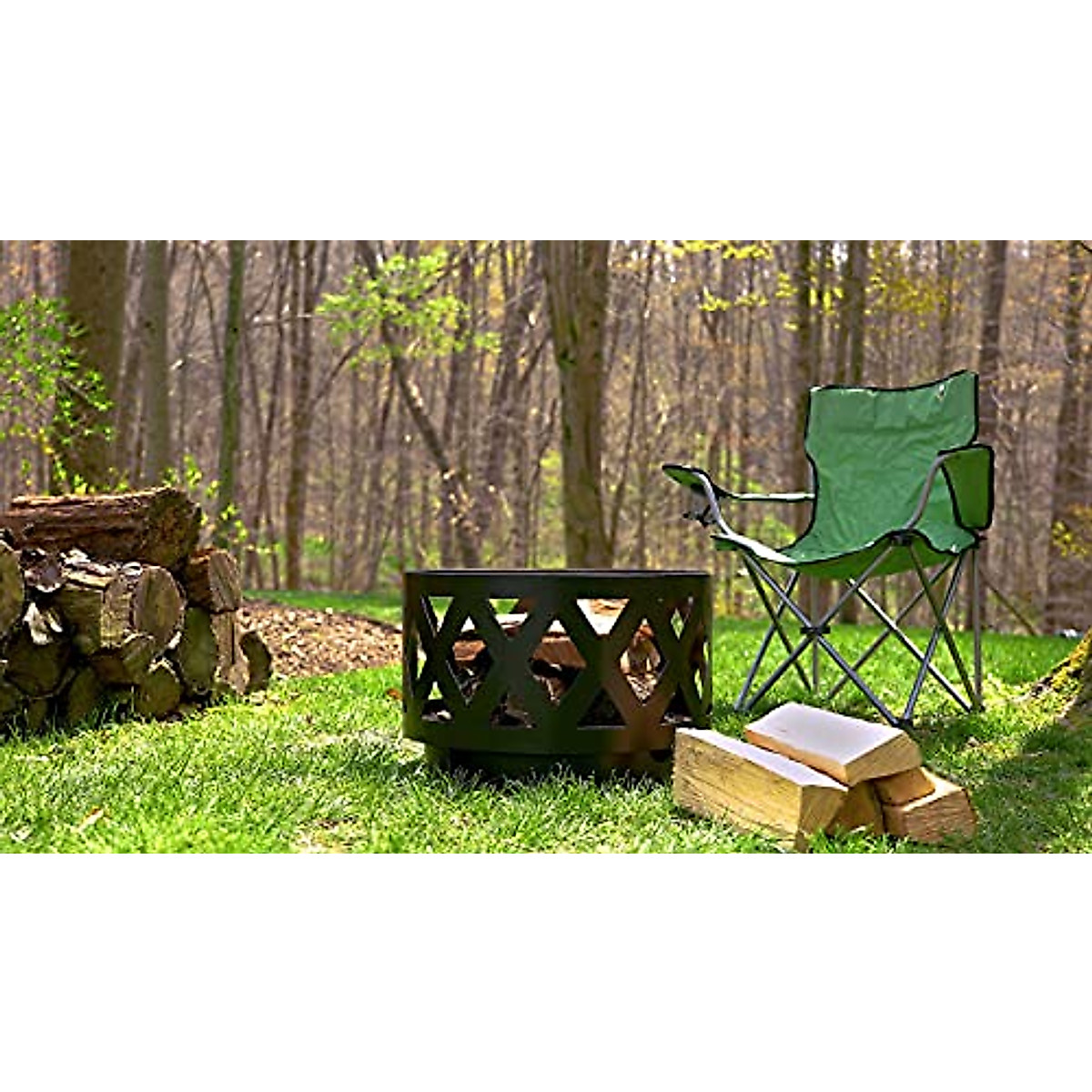 OXG Diamond Design Round Fire Pit - Black 23" Diameter 11 Gauge Steel USA Made No Assembly