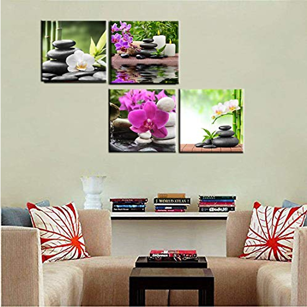 Wall Art Zen Canvas Painting SPA Canvas Prints 4 Panels Canvas Art Ready to Hang - Contemporary Pictures Modern Artwork for Bedroom Living Room Bathroom Decoration