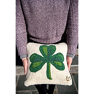 Chandler 4 Corners Artist-Designed Shamrock Hand-Hooked Wool Decorative Throw Pillow (14” x 14”)