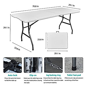 Gnomiya 6ft Folding Tables, Heavy Duty HDPE Plastic Portable Folding Table, Utility Indoor Outdoor Foldable Dining Table for Parties, Backyard Events