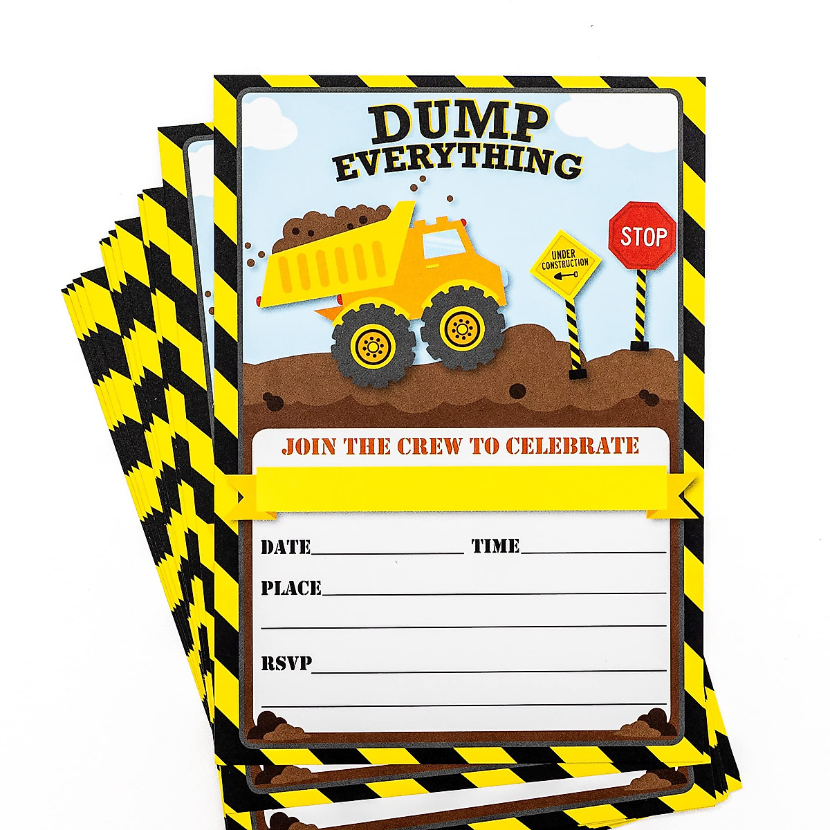 25 Construction Invitations and Envelopes (Large Size 5x7) (25 Pack)