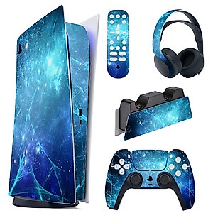 PlayVital Blue Nebula Full Set Skin Decal for ps5 Console Digital Edition, Sticker Vinyl Decal Cover for ps5 Controller & Charging Station & Headset & Media Remote