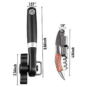Can Opener，Safe Cut Manual Can Opener ，Ergonomic with Anti Slip Grip Handle，with Corkscrew Opener--Easy Turn Knob，Ideal for Seniors and Arthritis--Apply to Various cans
