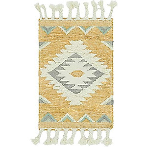Unique Loom Mesa Collection Geometric, Natural Fibers, Southwestern, Bohemian Area Rug (2' 0 x 3' 0 Rectangular, Yellow/ Ivory)