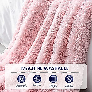 Kivik Faux Fur Weighted Blanket for Adult 20 lbs,Shaggy Furry Weighted Blanket Warm Winter Gifts,Fuzzy Plush Sherpa Heavy Throw Blanket for Sofa Couch,Dual Side Pink 60x80 Inches