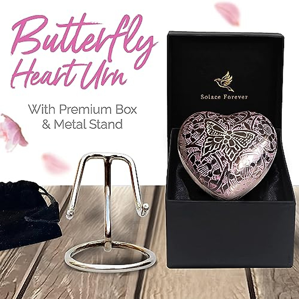Butterfly Heart Urn - Purple Heart Keepsake Urn for Human Ashes with Stand & Box - Purple Butterfly Urn - Honor Your Loved One with Mini Purple Urn Heart Shaped - Small Urn for Female & Infants