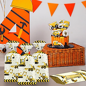 50 Pack Construction Party Favor Bags - Construction Theme Treat Bags, Truck Themed Cello Cellophane Gift Candy Goodie Bags with Gold Twist Ties for Kids Construction Birthday Party Supplies Favors