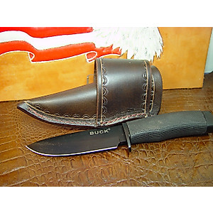 Custom Leather Knife Sheath for a Buck 692 Vanguard or Zipper. Tooled & Dyed Brown_AB