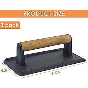 Finderomend Cast Iron Grill Bacon Press,Pre-Seasoned Coating Heavy Duty Steak and Burger Press with Wooden Handle,Steak Press for Griddles,Grills Bacon, Paninis (Dark Black)