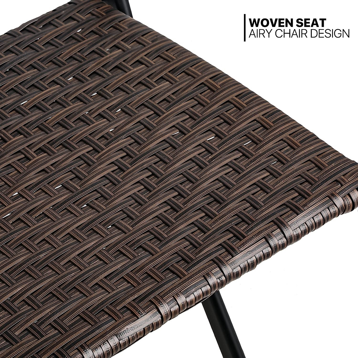 MoNiBloom 3 Piece Patio Bistro Dining Furniture Set, 2 Foldable Chairs and Round Table w/Tempered Glass Tabletop for Lawn Garden Backyard