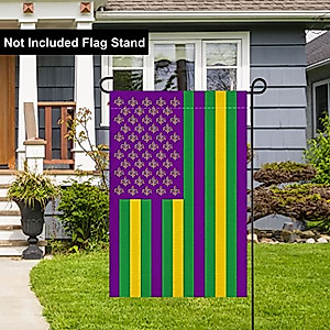 ANOVO Mardi Gras Fleur De Lis Double Sided Burlap Garden Flags, Seasonal Outside Porch Patio Farmhouse Yard Outdoor Decorative 12 x 18 Inch