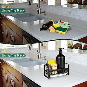 TEZZ Sponge Holder for Kitchen Sink- Stainless Steel Kitchen Sink Caddy for Organizing Sponge, Brush & Soap Dish Dispenser, Kitchen Sink Organizer Rack with adhesive or Counter top