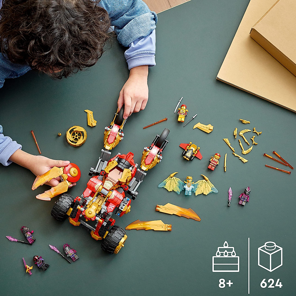 LEGO NINJAGO Kai’s Golden Dragon Raider Multi-Terrain Car Toy 71773 with Kai and Zane Minifigures, Building Set for Kids Ages 8 Plus