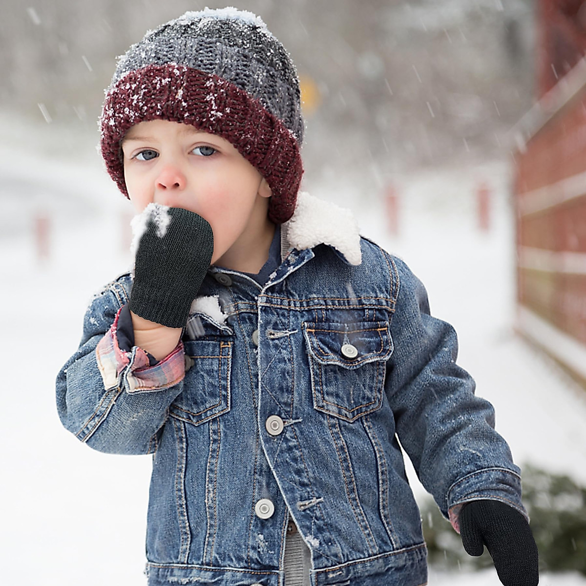 MENOLY 15 Pairs Kids Toddlers Magic Stretch Mittens Solid Color Winter Warm Kids Knit Gloves for Boys and Girls