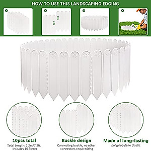 EEOCWF 10PCS White Garden Edging Borders, 8.66"X10.6" Plastic Garden Landscape Edging, 7.2ft Interlocking Decorative Garden Fences Edging, Lawn Edge Flower Bed Border for DIY Patio Walkways Yard