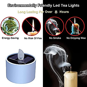 Hoghaki Solar Power Tea Lights,Outdoor Candle Flameless Flicker,IP42 Waterproof Rechargeable LED Candles with Dusk to Dawn Sensor,for Lantern Garden Camping Party Home Decorations