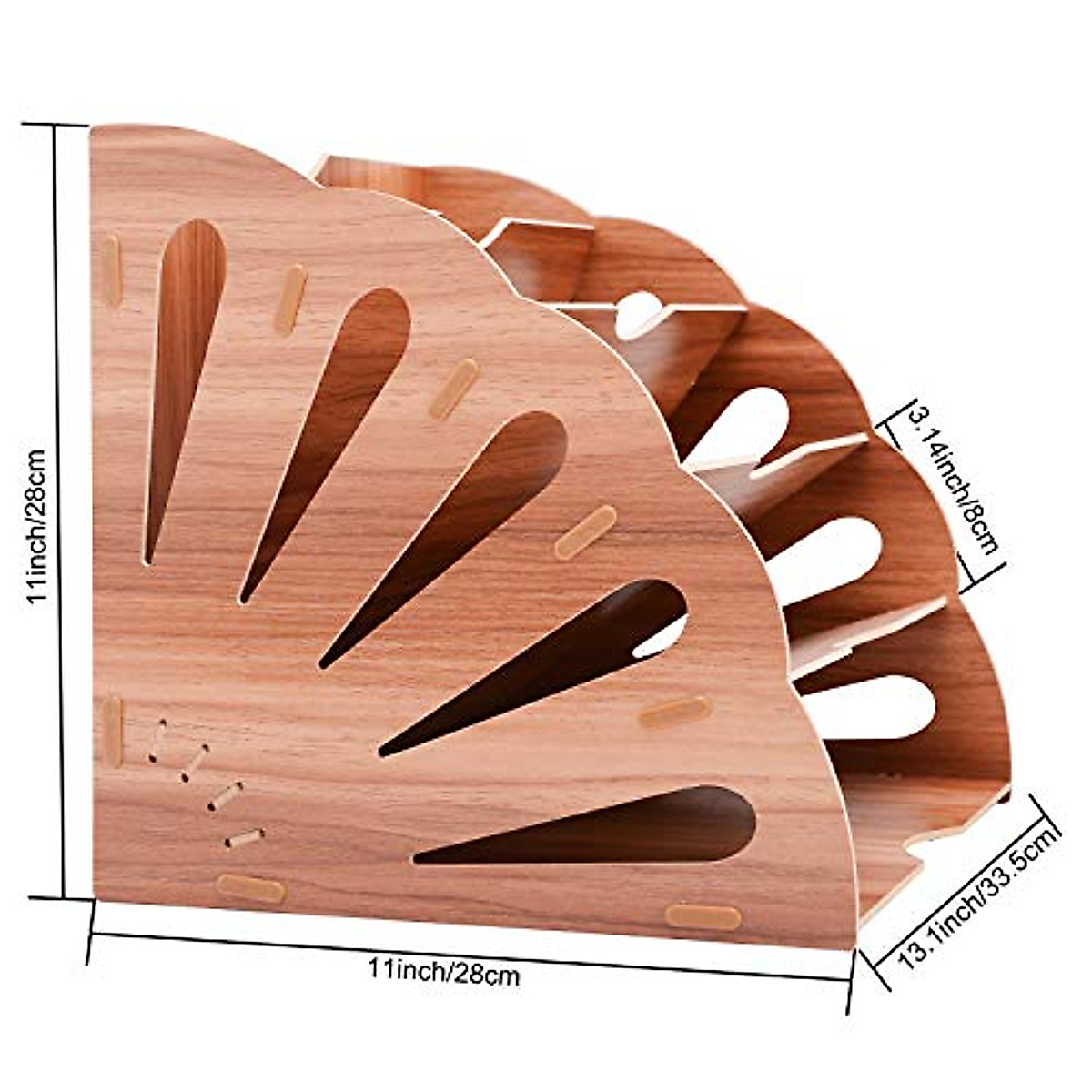 File Folder Holder Wood Organizer 5 Compartment, File Sorter Wood Buckle Design Desktop Fan-Shaped Mail Letter Document Magazine File Assembly Divider DIY Office Tabletop Storage Box (Brown)