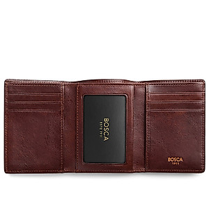 Bosca Men's Wallet, Dolce Leather Double I.D. Tri Fold Wallet with RFID Blocking, Dark Brown