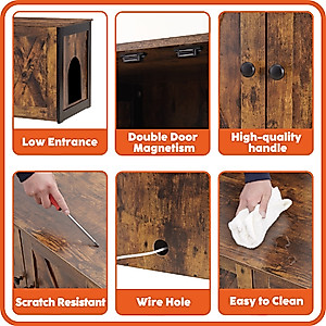 Dwanton Litter Box Enclosure, Cat Litter Box Furniture Hidden, Reversible Entrance Can Be on Left or Right Side, Wooden Cat Washroom Indoor, Rustic Brown, 27.6 Inches