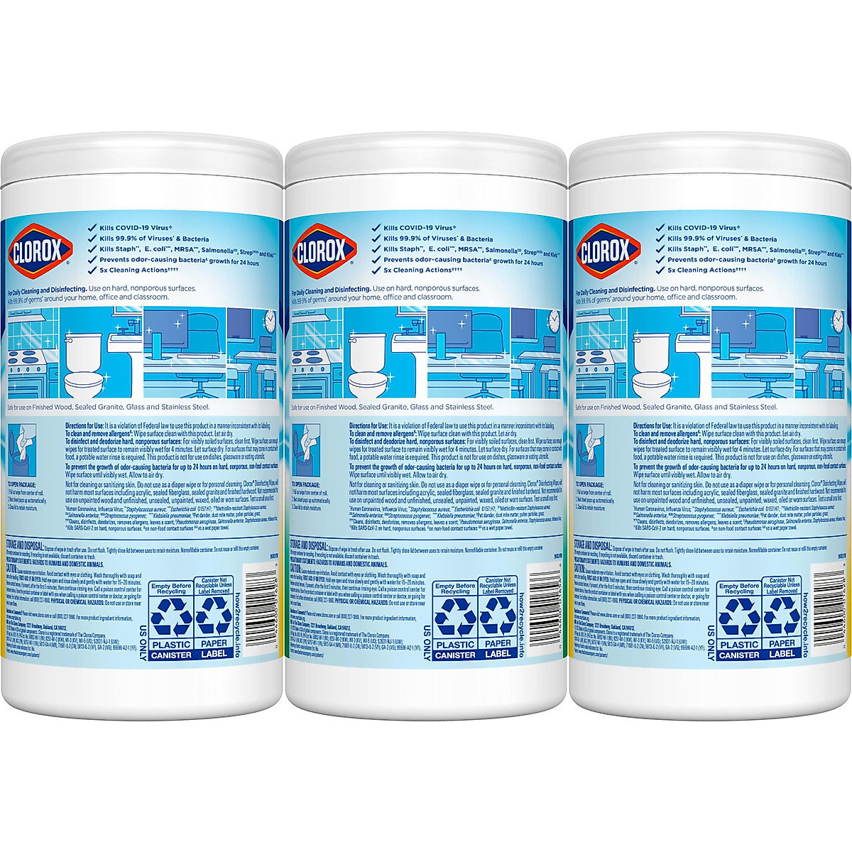 Clorox Disinfecting Wipes, Bleach Free Cleaning Wipes, Multi-surface Wipes, Fresh Scent & Crisp Lemon Value Pack, 75 Wipes (Pack of 3) - Packaging May Vary