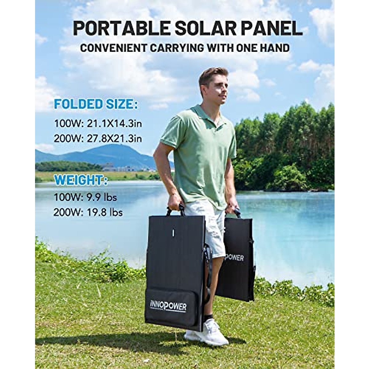 Innopower S100 2 in 1 Solar Panel Table, 100W Portable for Power Station with 20-70°Adjustable Kickstand, 15KG Bearing Foldable Splicable Table Camping RVs or Backyard Use