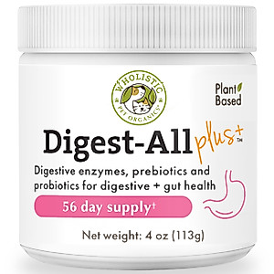 Wholistic Digest-All Plus Dog Probiotics & Digestive Enzymes - 4 Oz - Cat Probiotics for Digestive Health - Dog Supplement Powder for Homemade Food